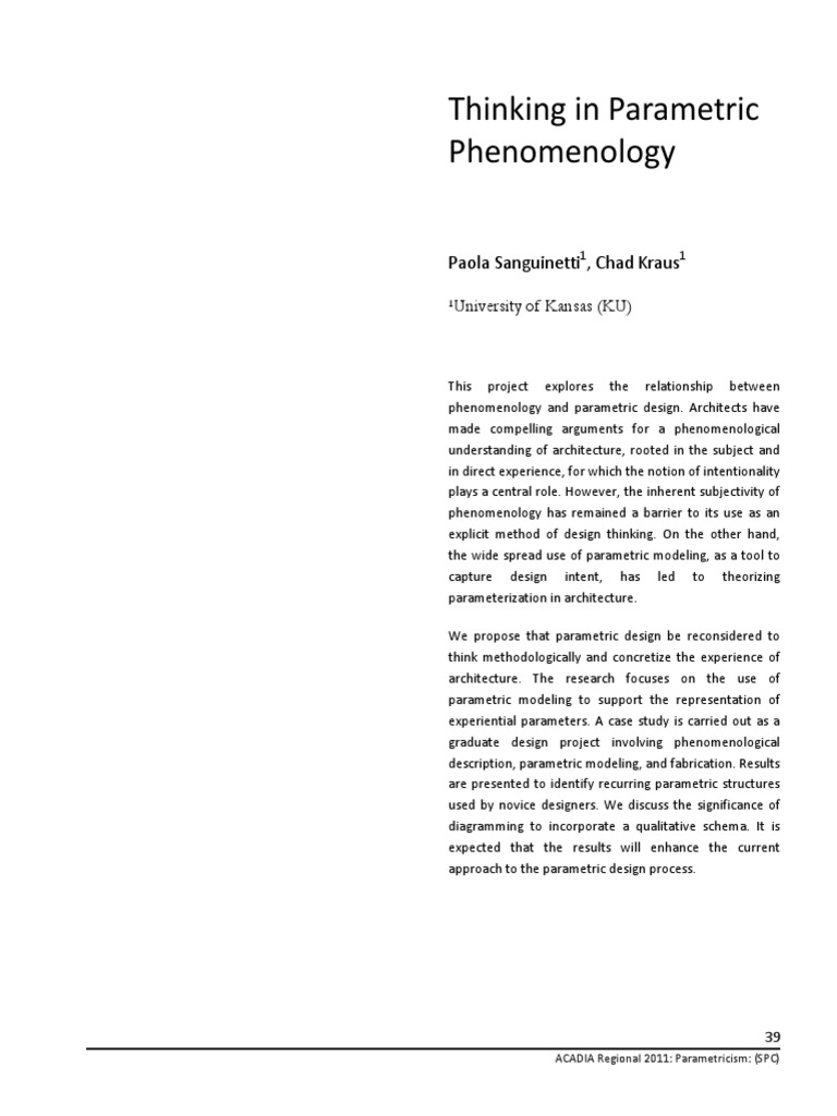 Parametric Design and Phenomenology | PDF | Phenomenology (Philosophy ...