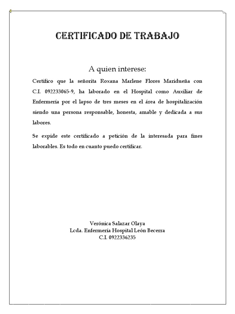 Certificado de Trabajo | PDF