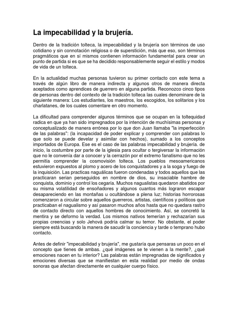 La Impecabilidad y La Brujería. | PDF | Brujería | Mente