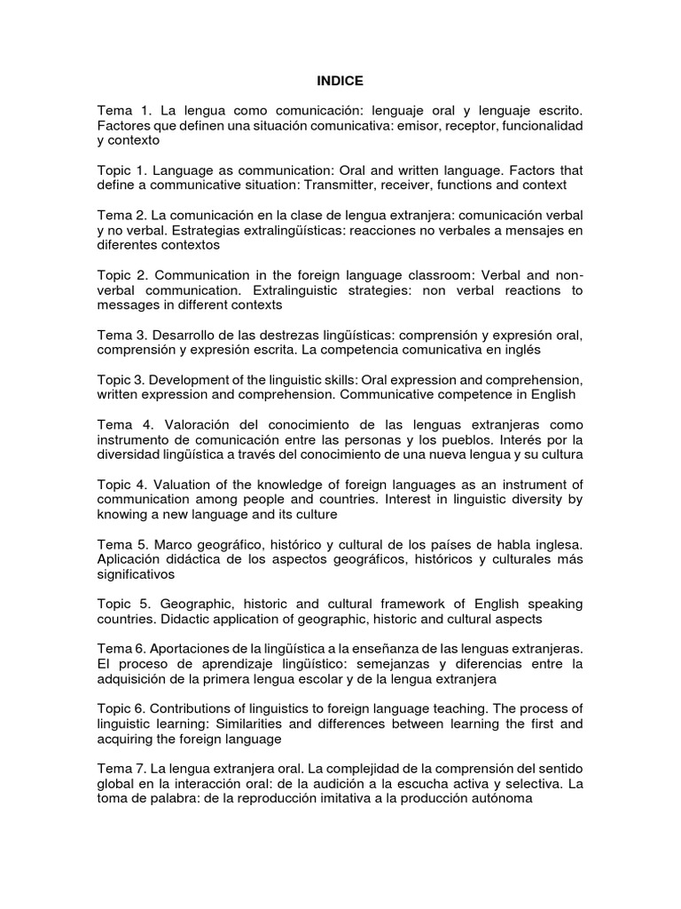 Index 25 Topics | PDF | Idioma en Inglés | Comunicación