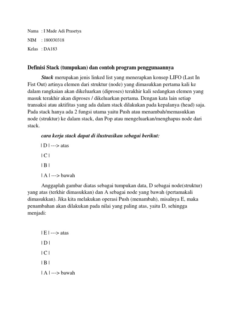Definisi Stack Dan Contoh Programnya | PDF