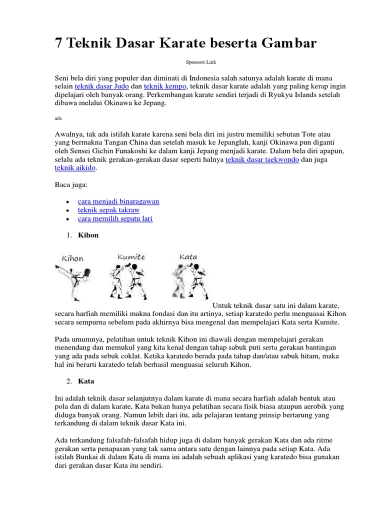 7 Teknik Dasar Karate Beserta Gambar | PDF
