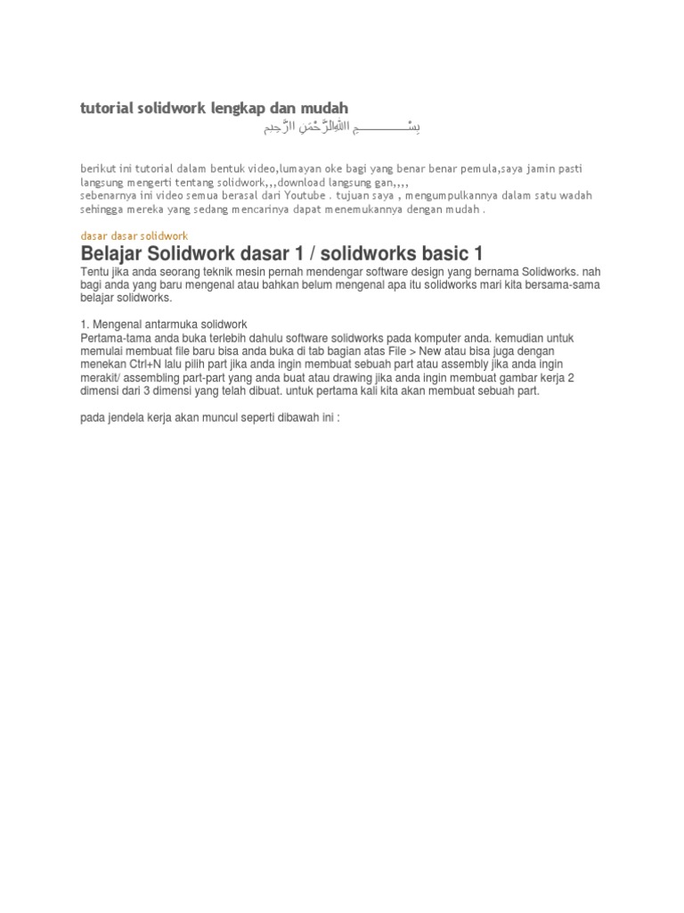 Tutorial Solidwork Lengkap Dan Mudah | PDF