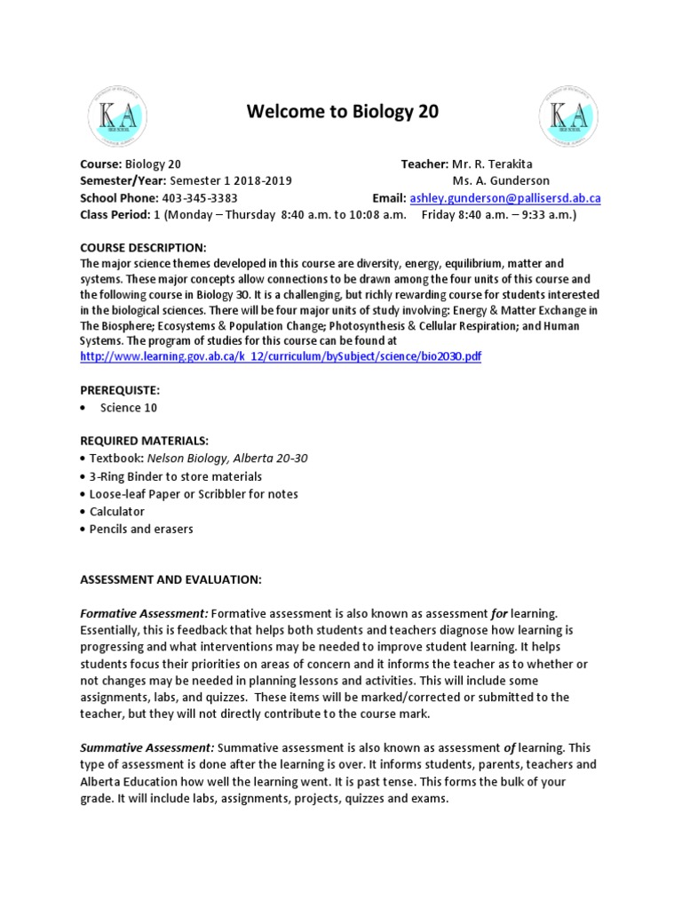 Biology 20 Course Overview and Details | PDF | Test (Assessment ...