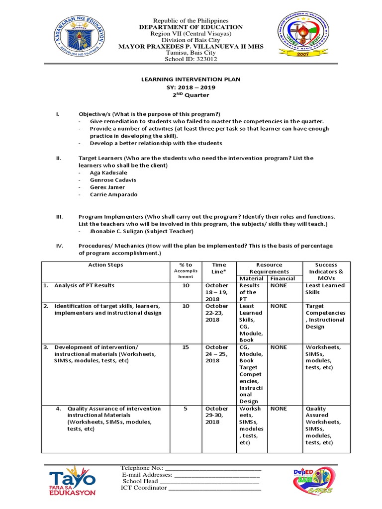 Learning Intervention Plan | PDF | Instructional Design | Pedagogy