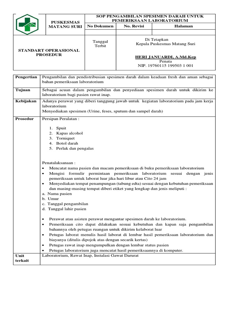 SOP Pengambilan Spesimen | PDF