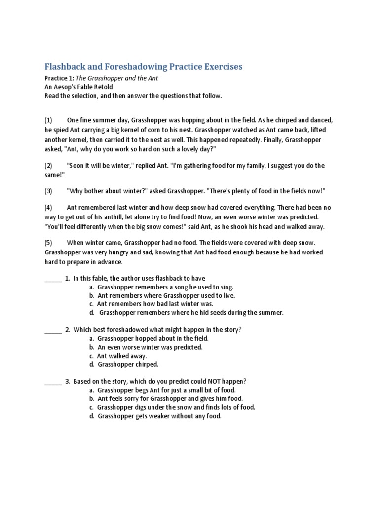 Flashback and Foreshadowing Practice Exercises | PDF