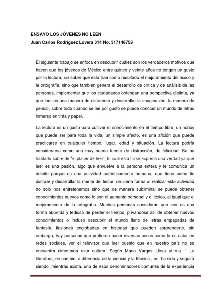 103301623 Ensayo Sobre La Importancia de La Lectura en Mexico | Lectura ...