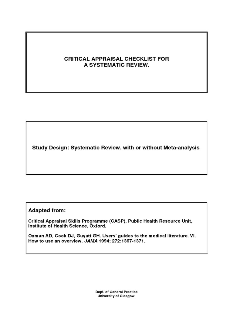 Critical Appraisal Systematic Review | PDF | Tinjauan Sistematis | Science