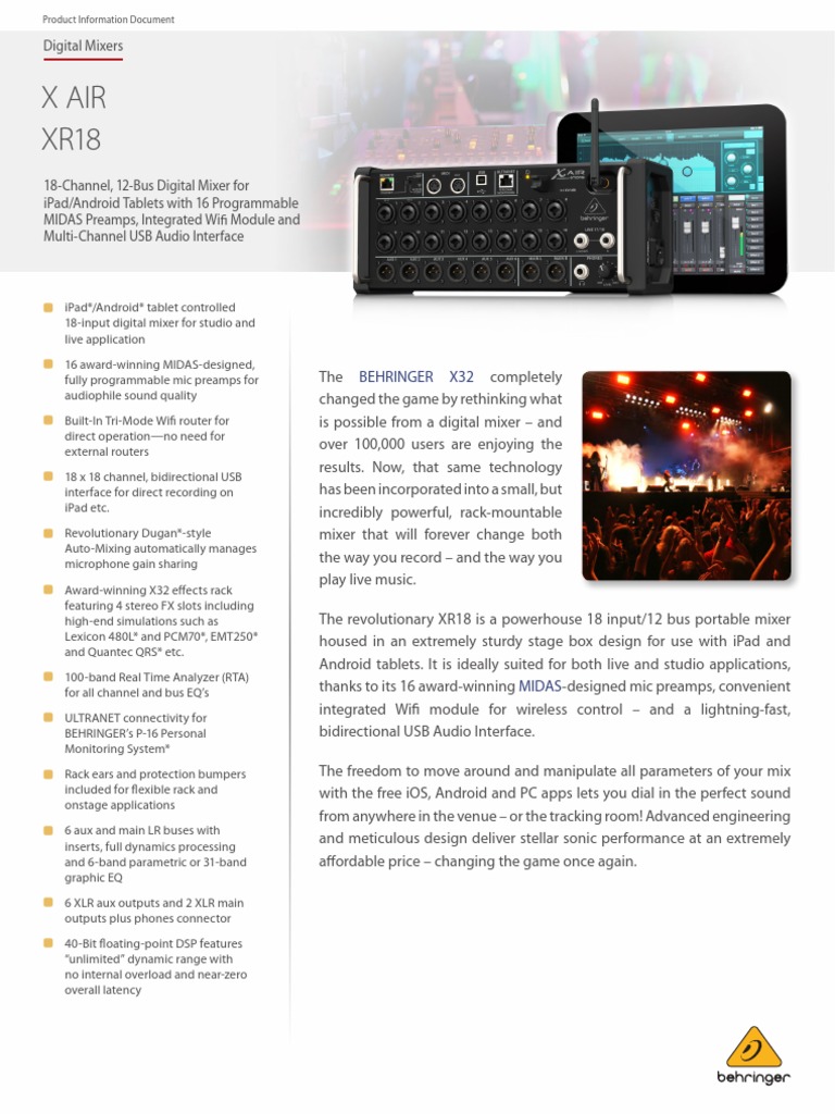 Behringer XR18 | PDF | Equalization (Audio) | I Pad