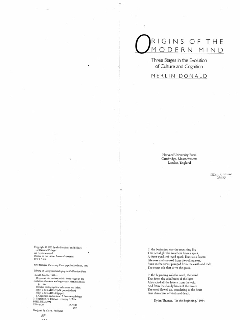 Donald, Merlin - Origins of The Modern Mind Three Stages in The ...