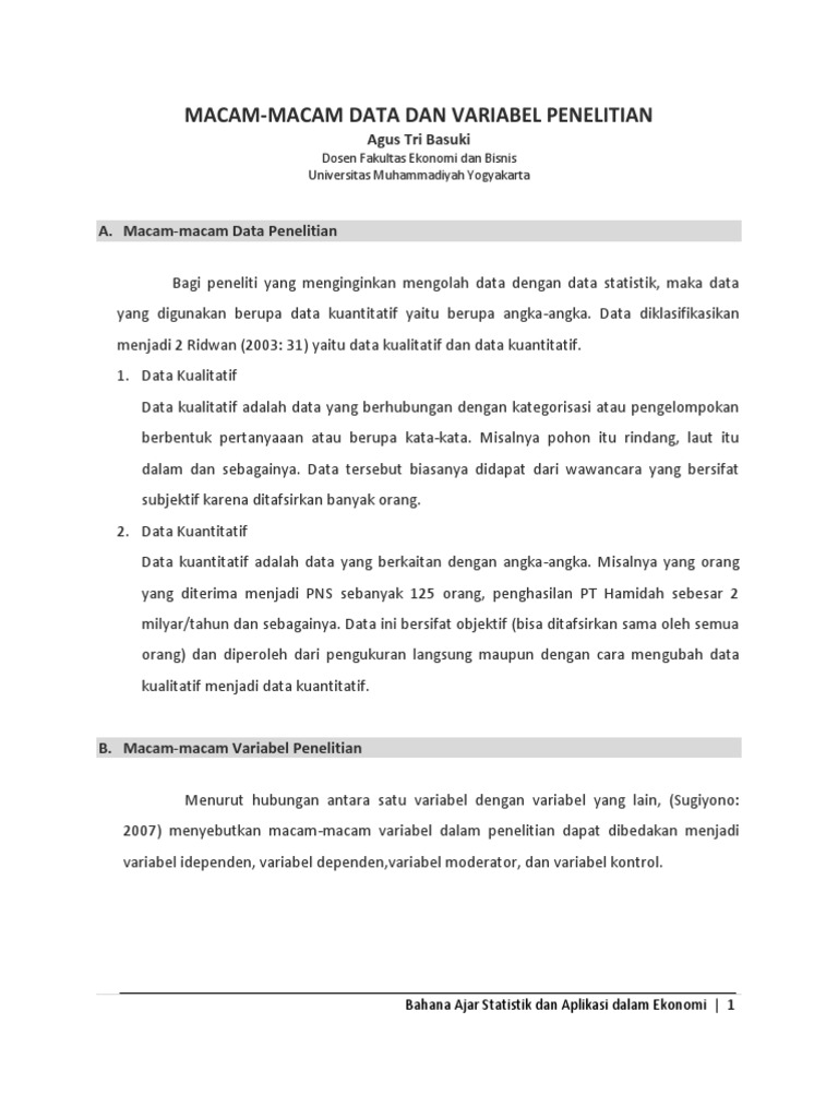 Macam Macam Data Dan Variabel Dalam Penelitian | PDF