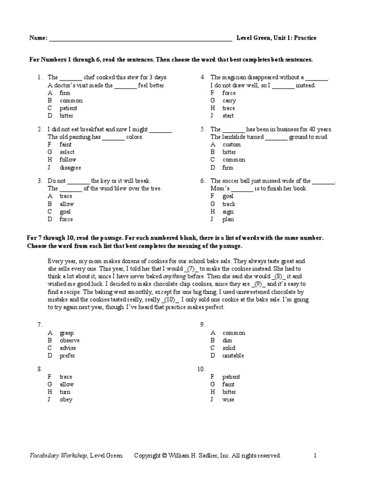 Vocab Unit 13 - Practice Test | PDF | Cooking