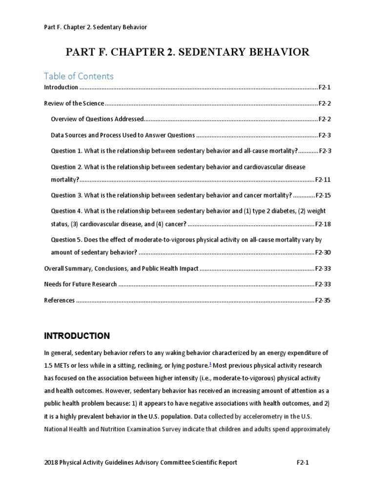 Chap 2. Sedentary Behavior | PDF | Systematic Review | Meta Analysis