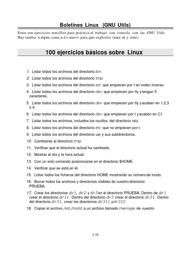 100 Ejercicios Linux Repaso Nota | PDF | Sistema de archivos | Archivo de computadora