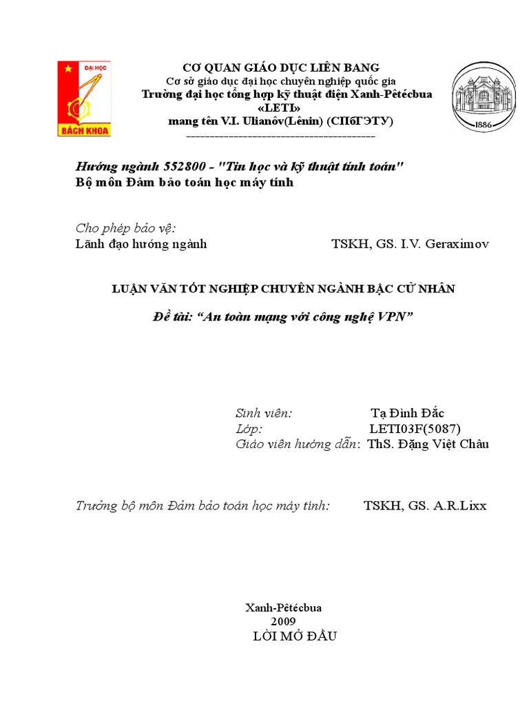 An Toan Trong Cong Nghe VPN (Luan Van Hoan Chinh) | PDF