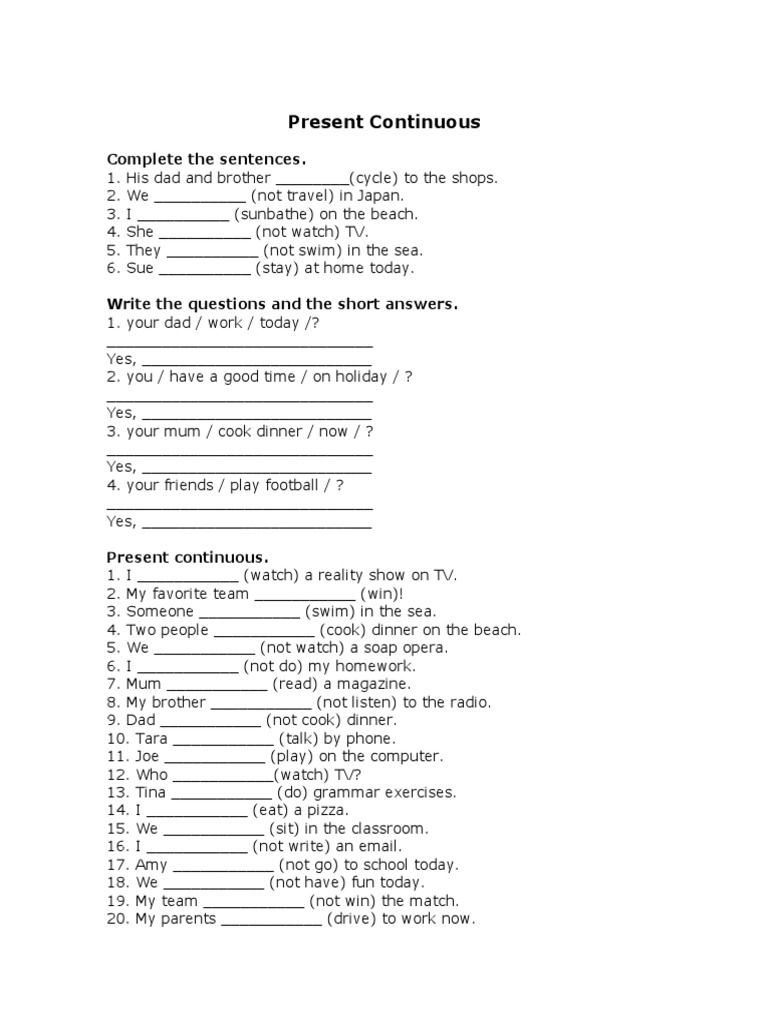 Present Continuous Exercises | PDF