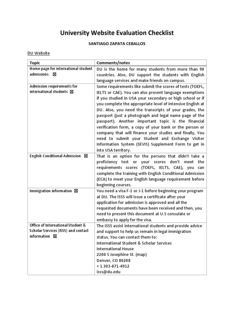 University Website Evaluation Checklist | PDF | University And College Admission | International ...