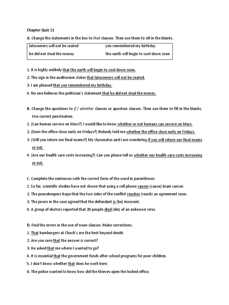 Adverb and Clause Usage Quiz | PDF | Sentence (Linguistics) | Grammar