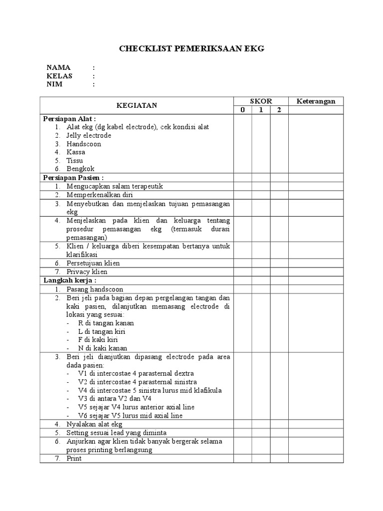 Checklist Prosedur Pemeriksaan EKG | PDF
