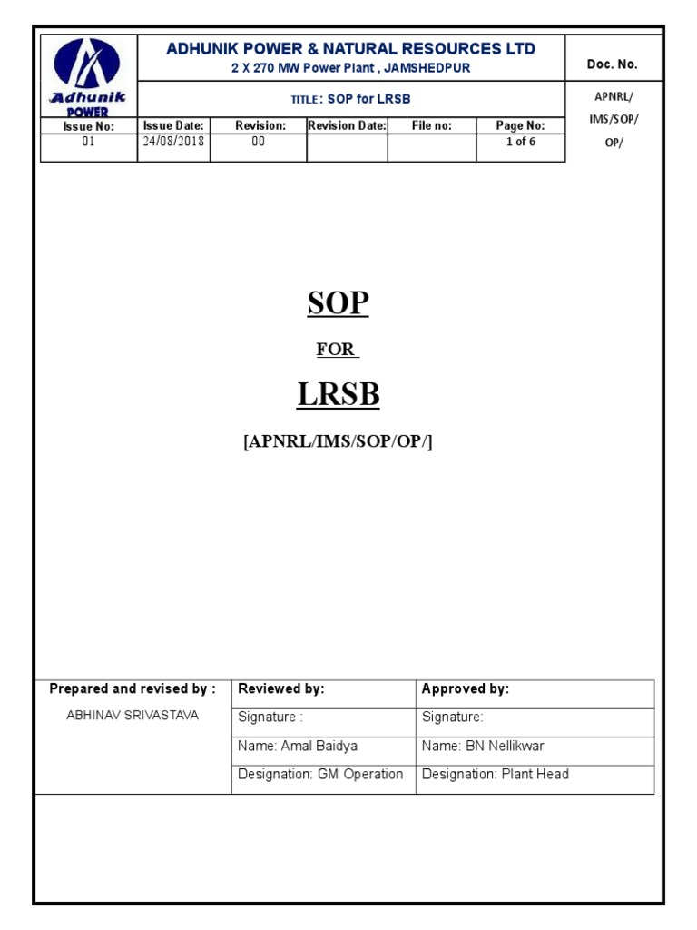 Sop LRSB Blower | PDF | Valve | Boiler
