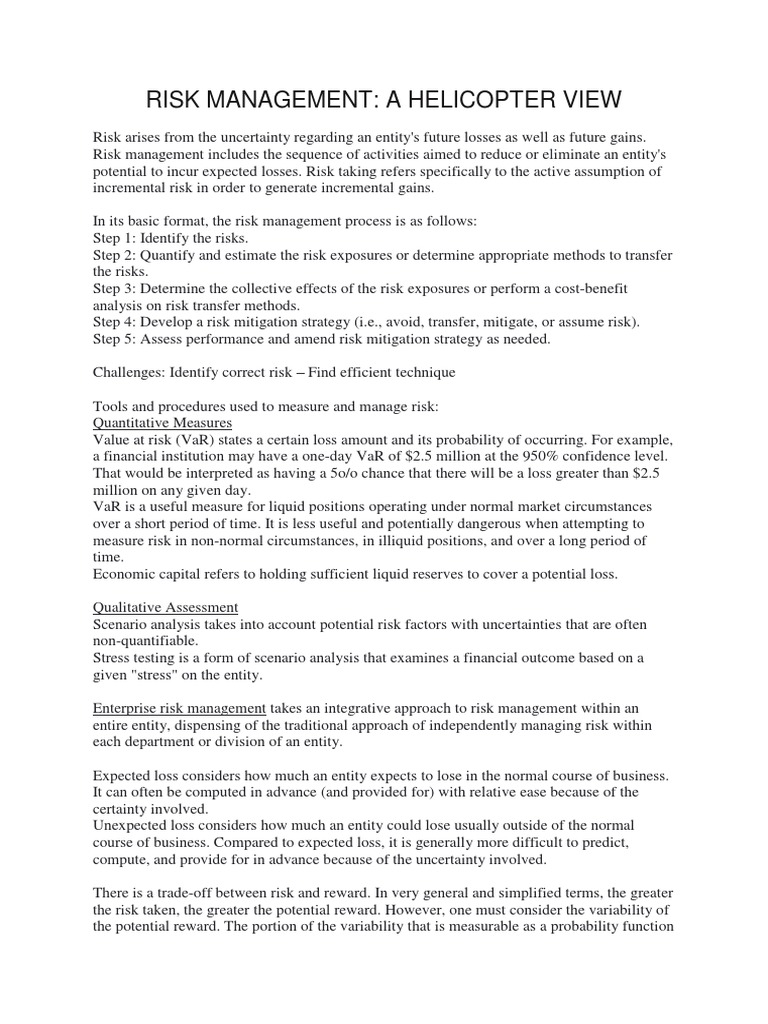 Risk Management:: A Helicopter View | PDF | Value At Risk | Market ...