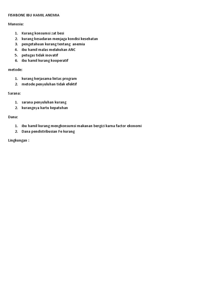 Fishbone Ibu Hamil Anemia (Gizi) | PDF