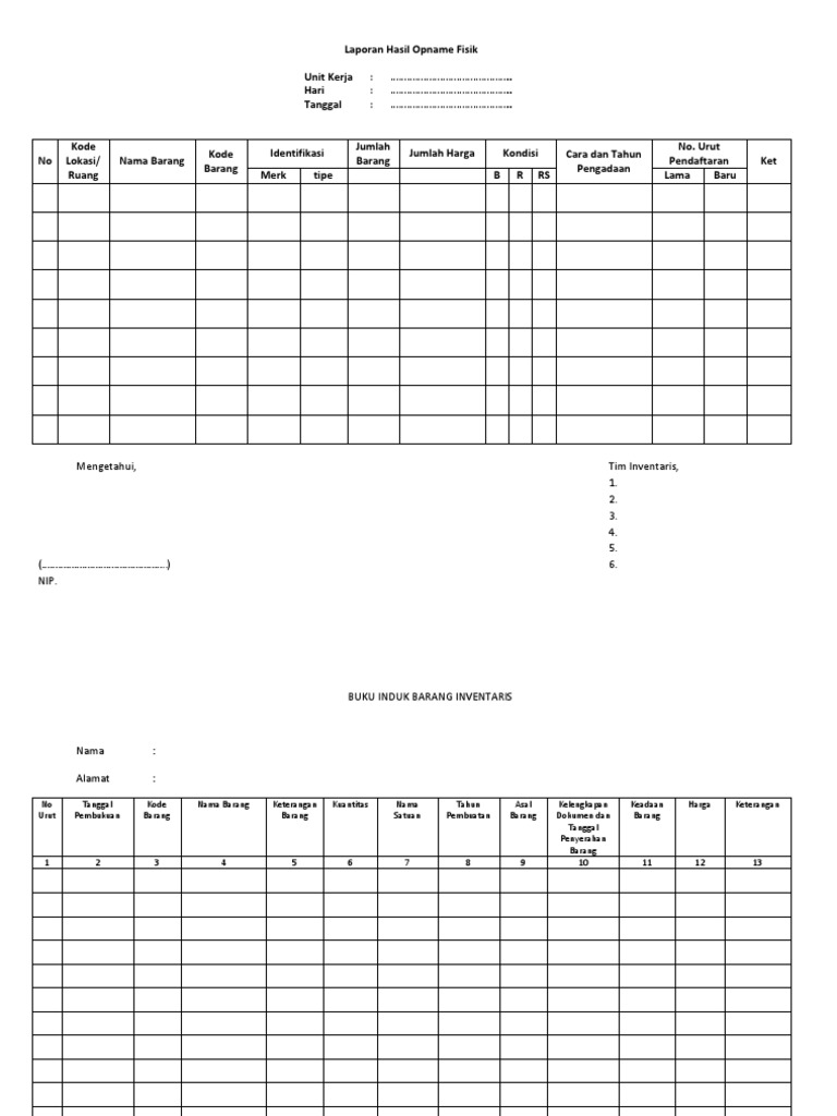 Format Laporan Hasil Opname Fisik | PDF