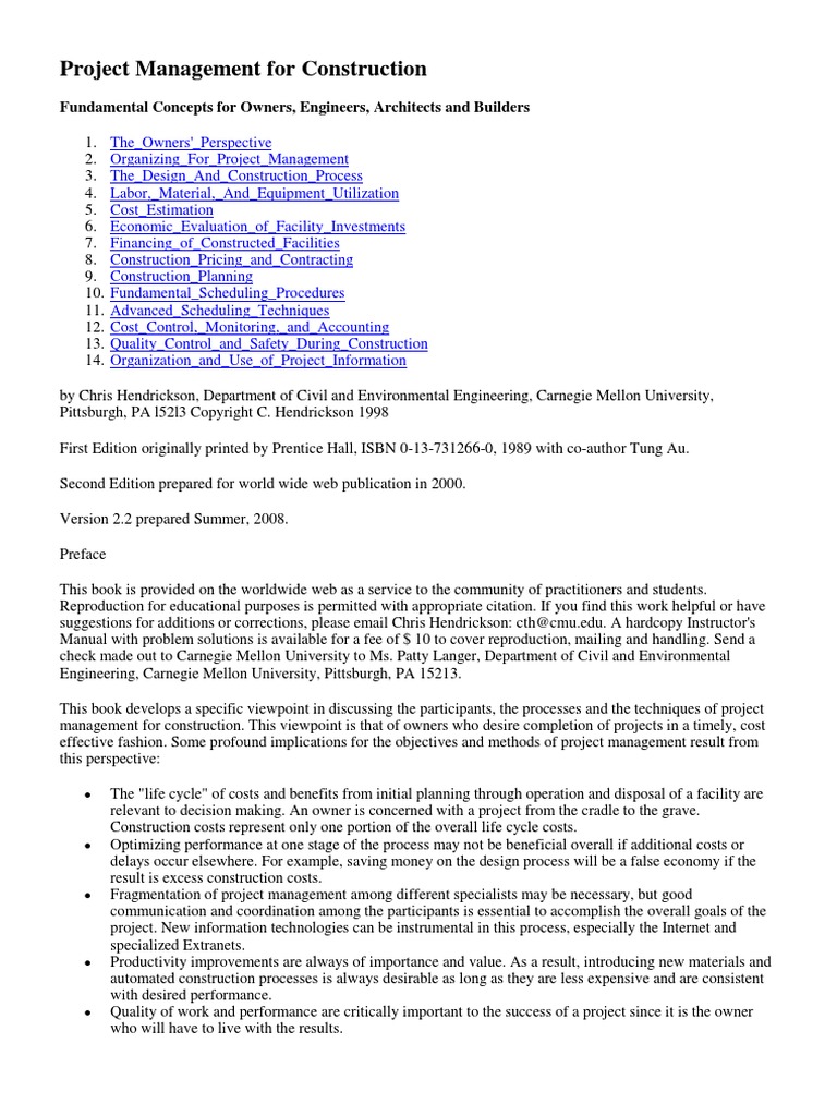 Project Management For Construction | PDF