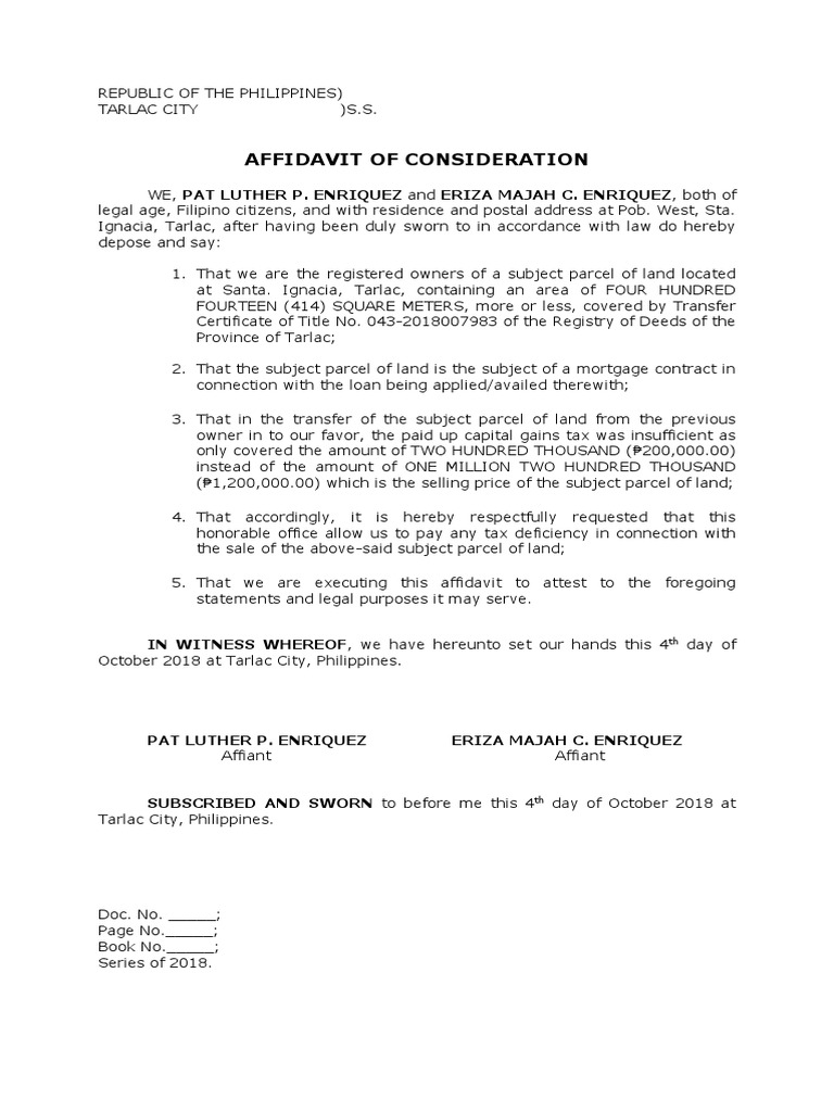 Affidavit of Consideration | PDF