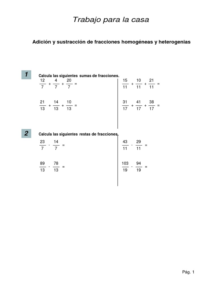 Ejercicios Suma y Restadefracciones 4to | PDF | Fracción (Matemáticas ...