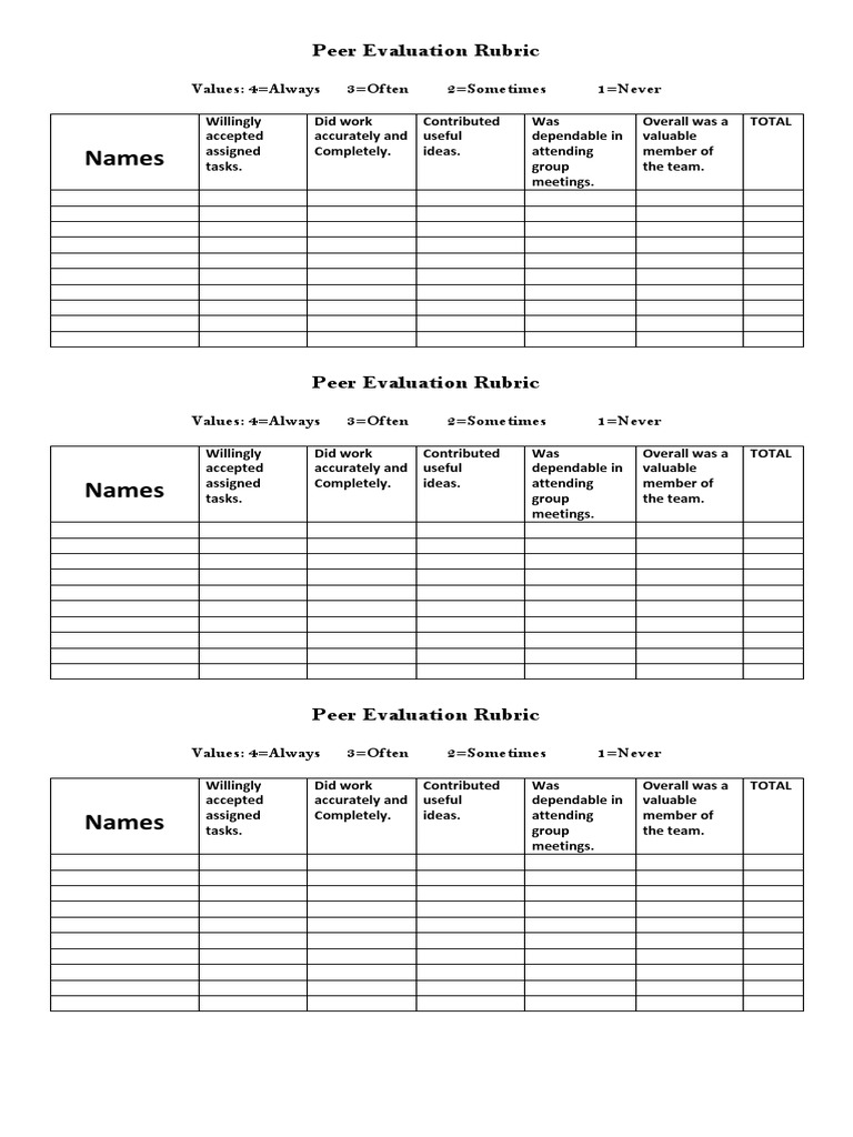 Peer Evaluation Rubric | PDF