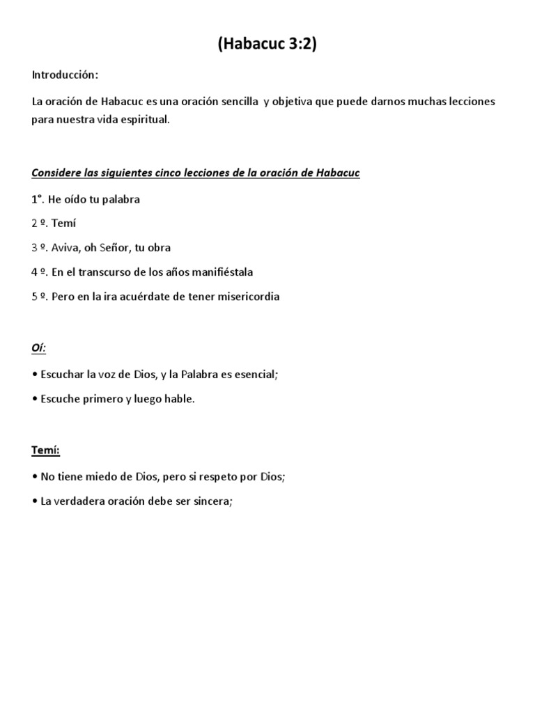 La Oracion de Habacuc | PDF | Oración | Comportamiento religioso y ...