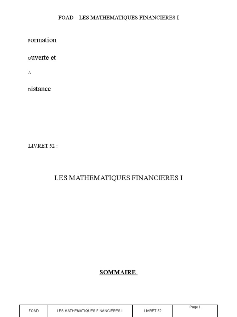 Mathematique Financiere I | PDF | Intérêts composés | Mathématiques financières
