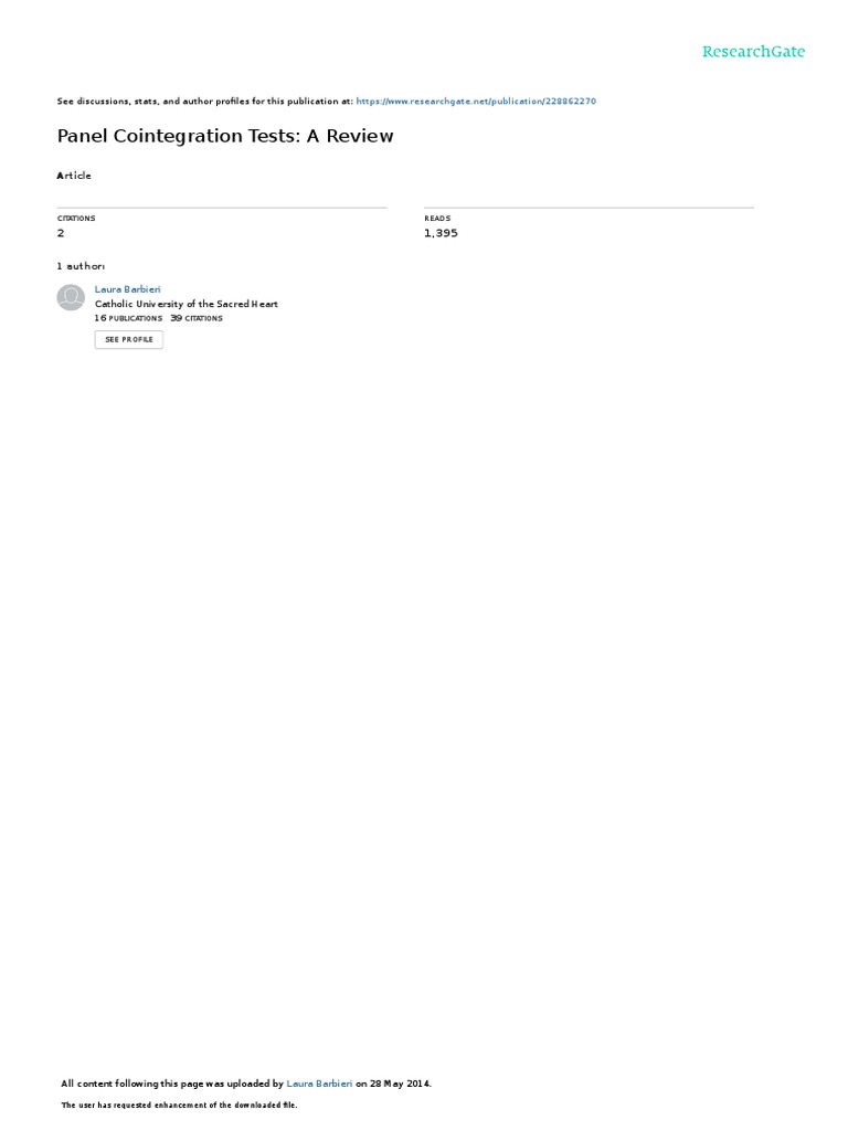 Panel Cointegration Tests - A Review PDF | PDF | Ordinary Least Squares ...