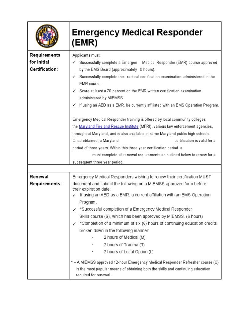 Emergency Medical Responder | PDF