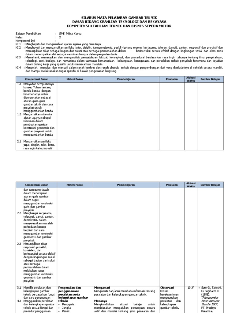 12 Silabus Gambar Teknik Otomotif | PDF