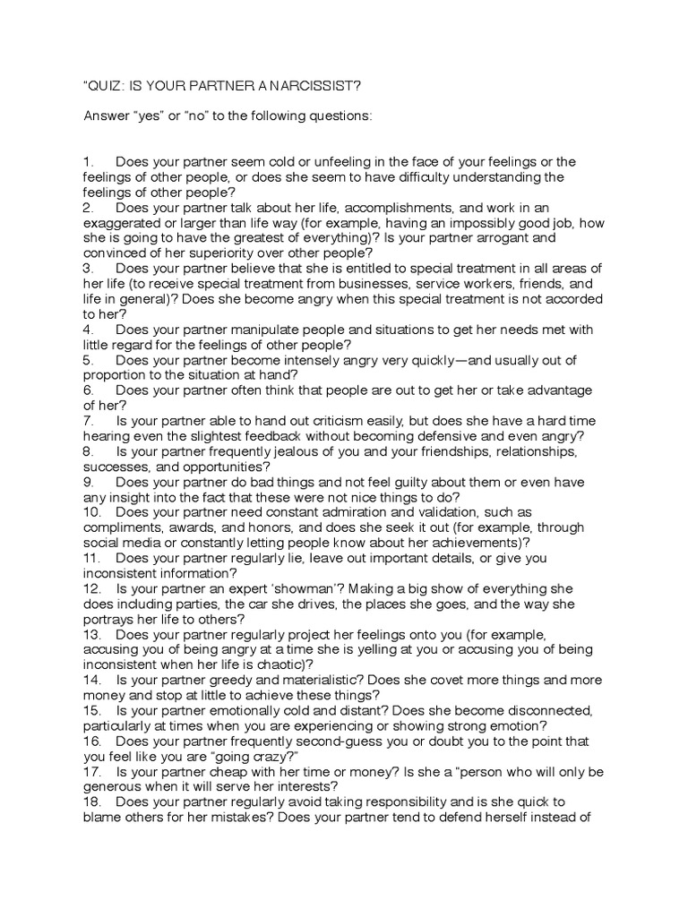Narcissist Checklist | PDF | Narcissism | Empathy