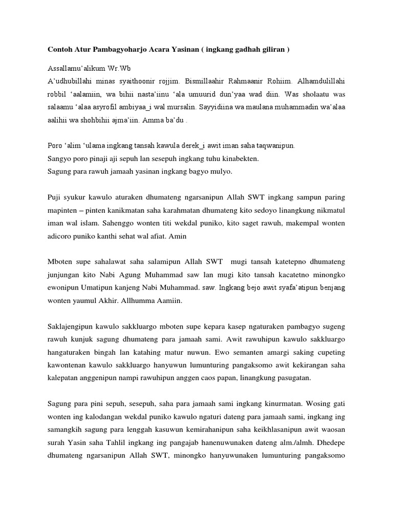 Atur Pambagyoharjo Acara Yasinan | PDF