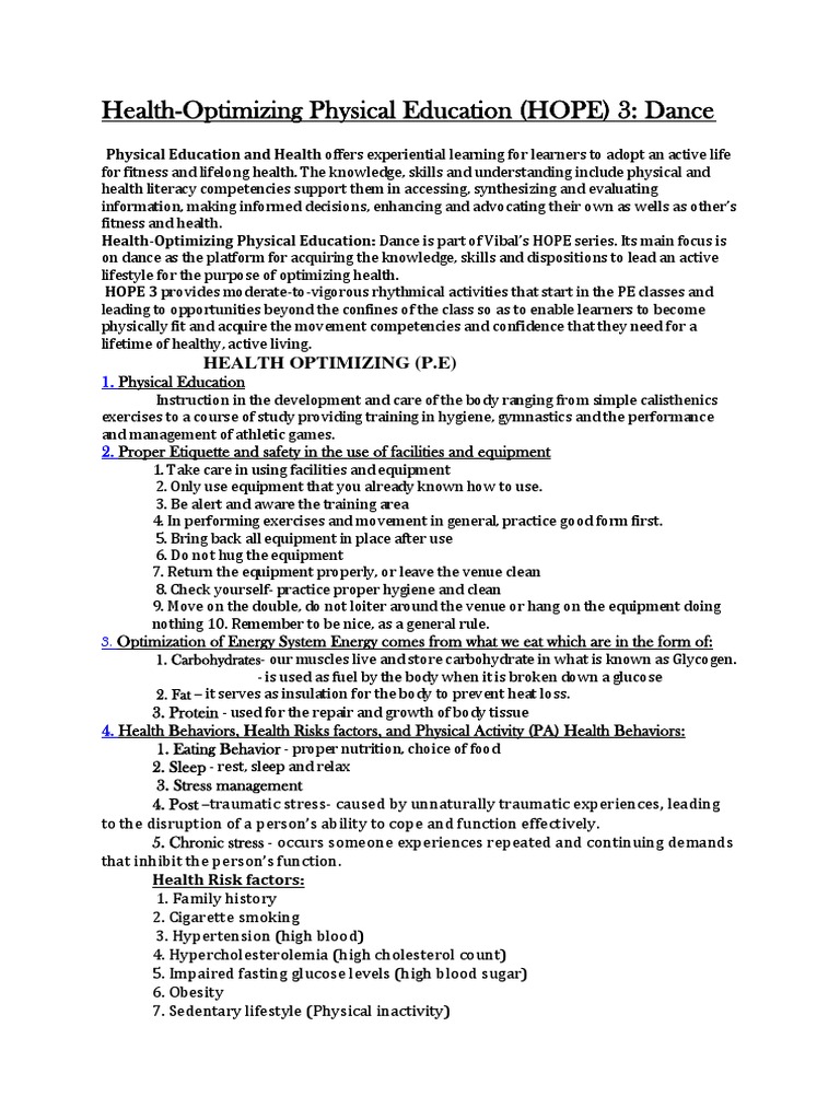 Health-Optimizing Physical Education (HOPE) 3: Dance | PDF | Dances ...