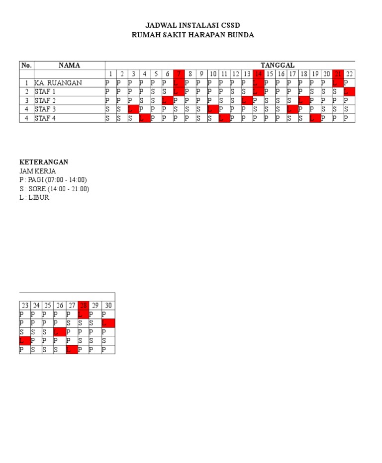Jadwal Instalasi CSSD Rumah Sakit Harapan Bunda: No. Nama Tanggal | PDF
