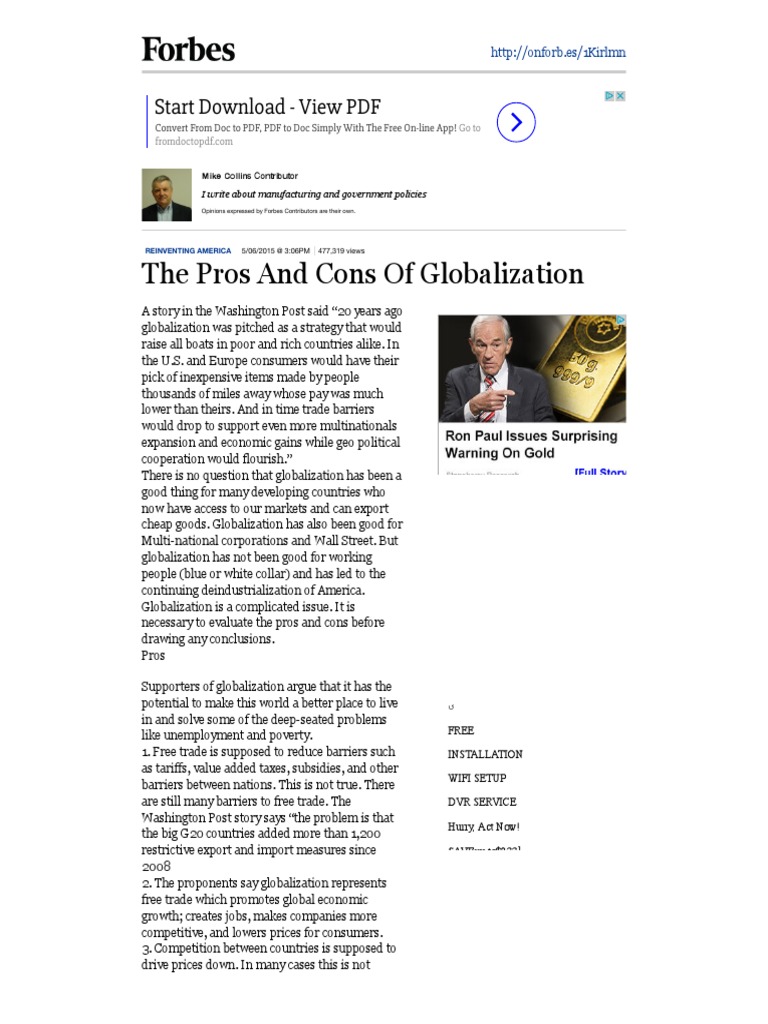 The Many Pros and Cons of Globalization | PDF | Globalization | Free Trade