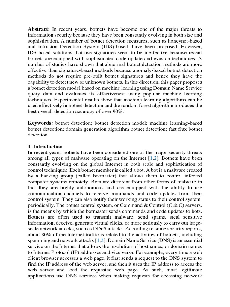 Abstract In Recent Years Botnets Have Become One Of The Major Threats To Pdf Computer