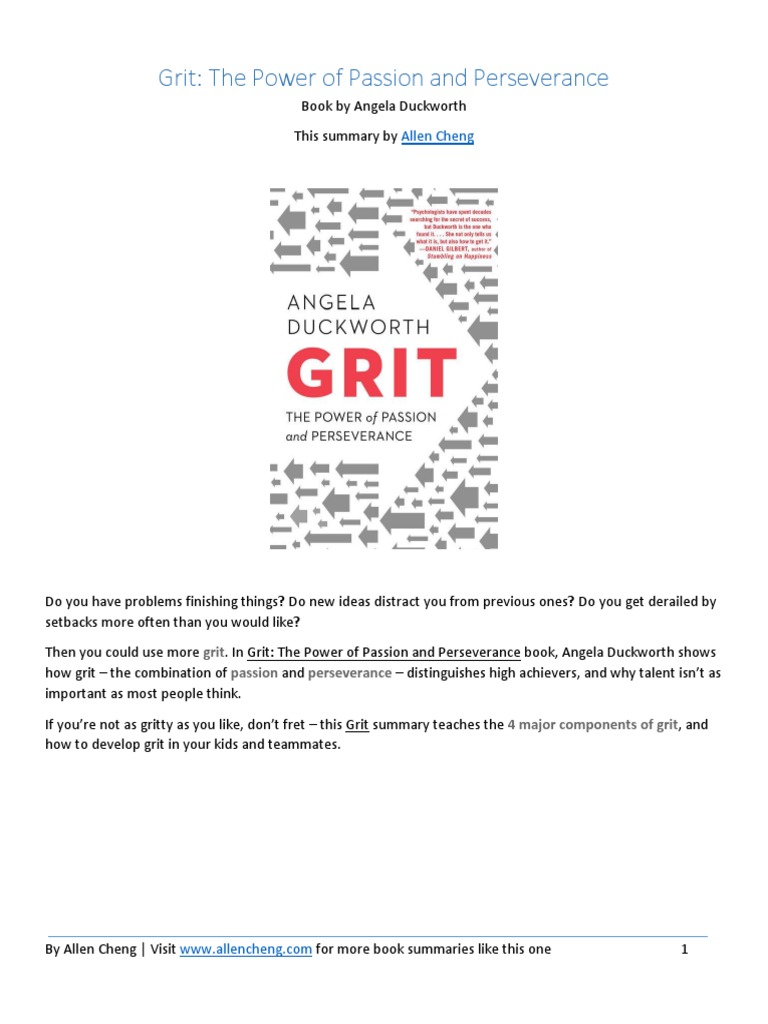 Grit PDF Summary From | PDF | Grit (Personality Trait) | Intelligence ...