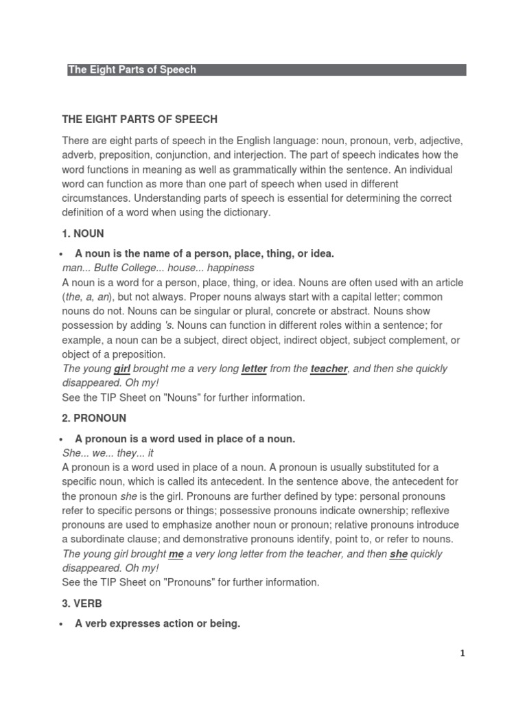 The Eight Parts of Speech | PDF | Noun | Part Of Speech