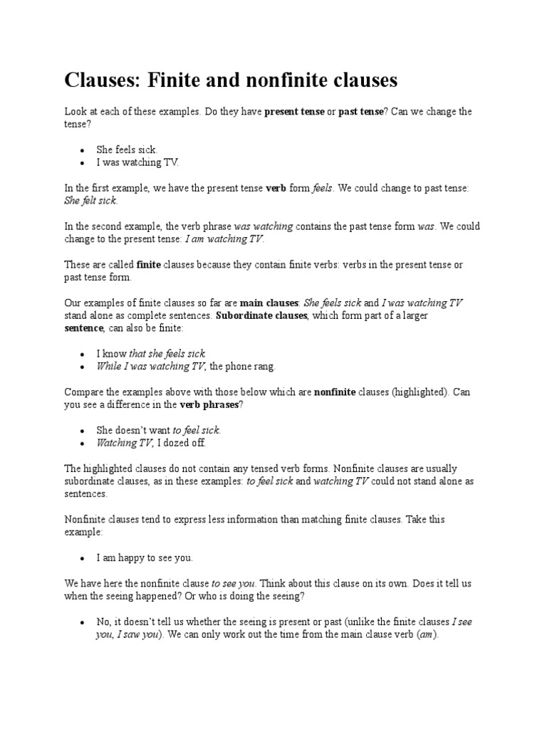 Finite Nonfinite Clause | PDF | Clause | Verb