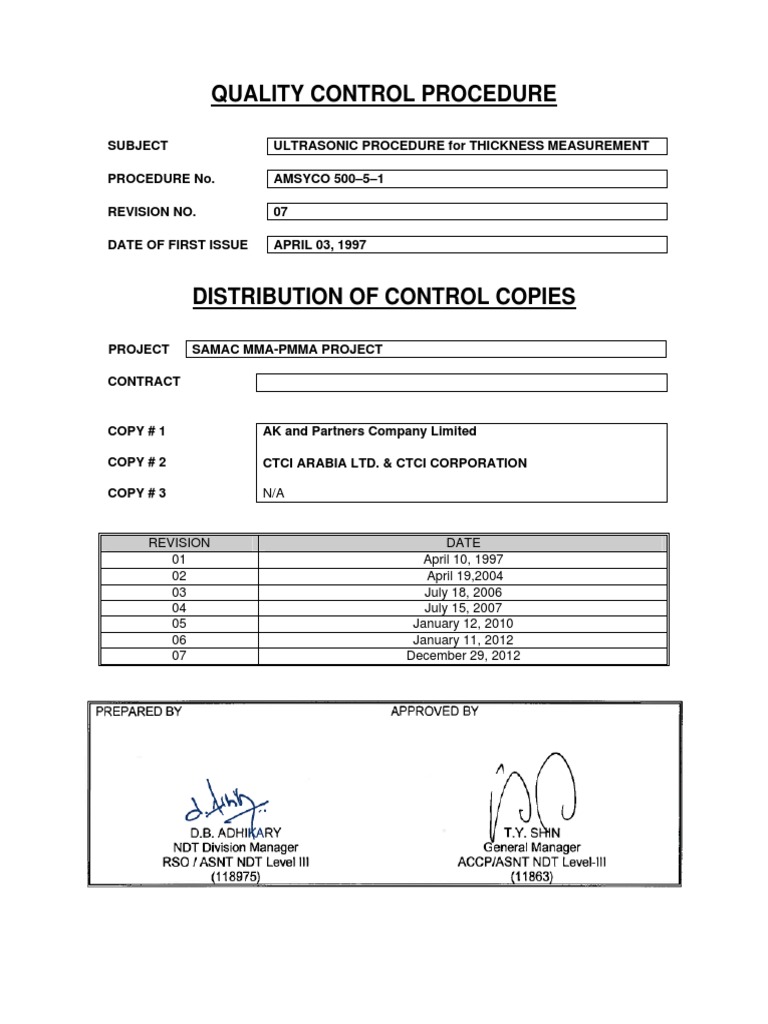 UT Procedure For Thickness Measurement Rev 07 | PDF | Calibration ...