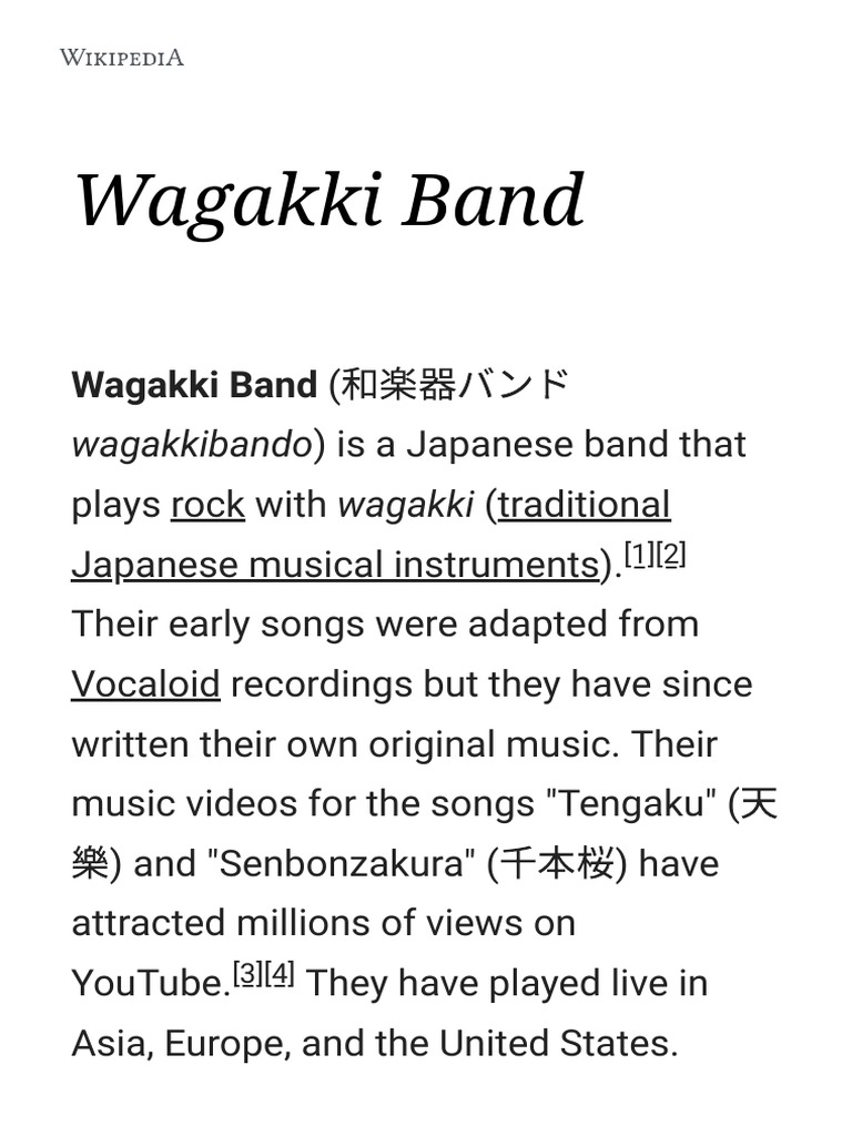 Wagakki Band - Wikipedia | PDF | Performing Arts | Leisure