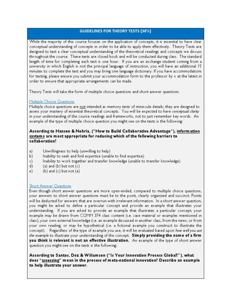Guidelines For Theory Tests (30%) : Multiple Choice Questions ...
