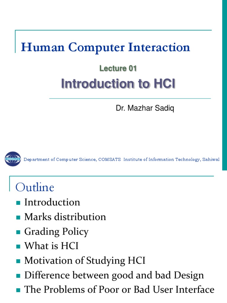 HCI Lecture 1 Introduction | PDF | Human–Computer Interaction | Usability HCI Lecture 1 Introduction | PDF | Human–Computer Interaction | Usability